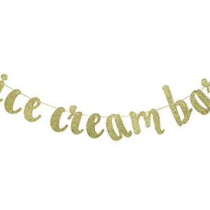 Ice Cream Bar Banner Hanging Garland for Ice Cream Theme Party Birthday Wedding Engagement Baby Shower Party Photo Prop Sign (Gold Glitter)