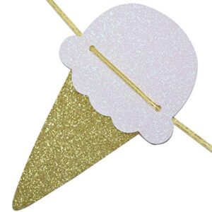 Ice Cream Bar Banner Hanging Garland for Ice Cream Theme Party Birthday Wedding Engagement Baby Shower Party Photo Prop Sign (Gold Glitter)