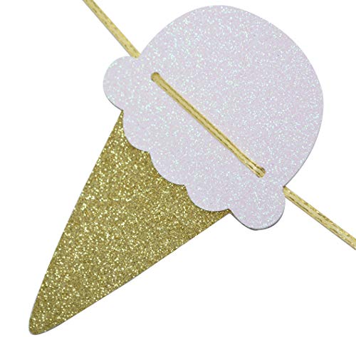 Ice Cream Bar Banner Hanging Garland for Ice Cream Theme Party Birthday Wedding Engagement Baby Shower Party Photo Prop Sign (Gold Glitter)