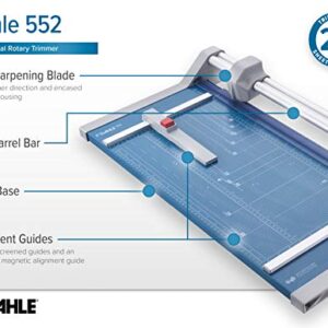 Dahle 552 Professional Rotary Trimmer, 20" Cut Length, 20 Sheet Capacity, Self-Sharpening, Dual Guide Bar, Automatic Clamp, German Engineered Paper Cutter