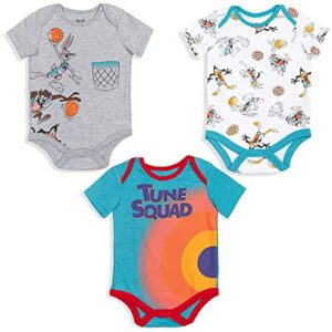 space jam looney tunes baby boys 3 pack short sleeve bodysuit blue/white 24 months