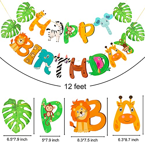 Safari Animal Happy Birthday Banner, Jungle Theme Party Decoration for Safari Zoo Forest Animal Party, Kids Wild One Birthday Baby Shower Supplies