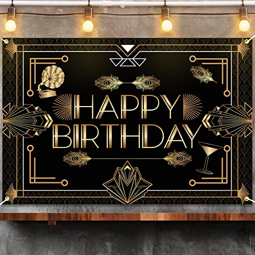 Roaring 20s Party Decorations Birthday Backdrop Banner for Women Men 1920s Great Gatsby Themed Background Bday Black and Gold Favors Props Photography Sign Decor Supplies