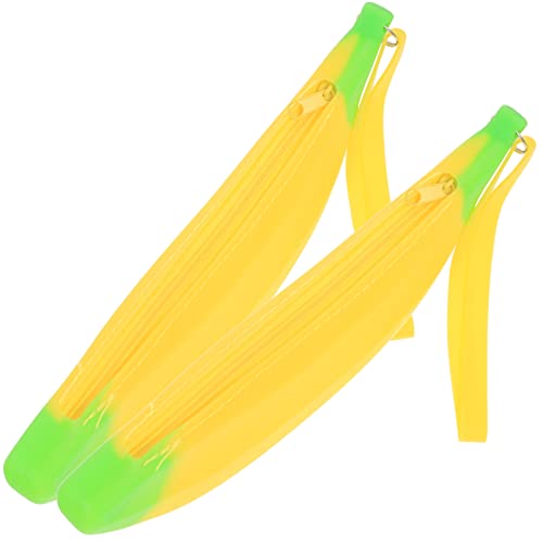 Ciieeo 2pcs Banana Shaped Pencil Bag Silicone Pen Bag Large Capacity Banana Pencil Case