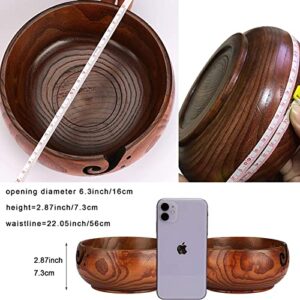 Wooden Yarn Bowl Wool Storage Handmade Craft, Knitting Bowl Basket with Carved Holes & Drills for DIY Knitting, Slipping Prevent Crocheting Accessories, Great Gift for Wife Mother (Brown)