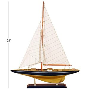 Deco 79 Wood Sail Boat Sculpture with Lifelike Rigging, 17" x 4" x 21", Beige