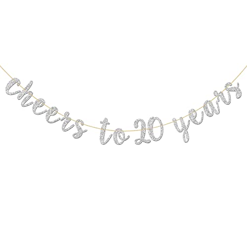 Glitter Silver Cheers to 20 Years Banner - 20th Birthday Sign Bunting 20th Marriage Anniversary Party Bunting Decoration