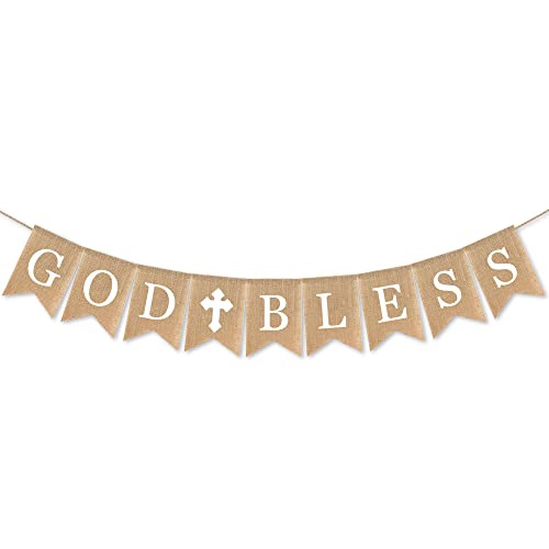 God Bless Baptism Banner, First Communion,Communion Party Banner, Christening Decoration Kit for Wedding, Baby Shower Party