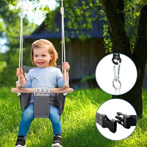 Secure Baby Swing Seat with Safety Belt - Baby Canvas and Wooden Swing Chair with Lace Décor Cushion - Hanging Indoor Swing for Infants & Baby Swing Outdoor - Tree Toddler Swing for Backyard Outside