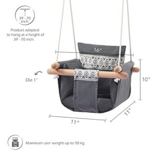 Secure Baby Swing Seat with Safety Belt - Baby Canvas and Wooden Swing Chair with Lace Décor Cushion - Hanging Indoor Swing for Infants & Baby Swing Outdoor - Tree Toddler Swing for Backyard Outside