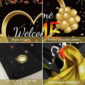 Lnlofen Welcome Home Banner Sign Decorations, Large Welcome Home Backdrop Supplies, Black Gold Homecoming Poster Photo Props for Home Decoration Family Party Decor(6X3.6ft)