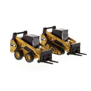 1:64 Scale Caterpillar 272D2 Skid Steer Loader & 297D2 Compact Track Loader - Play & Collect by Diecast Masters (Comes with 2 Models and 2 Bucket, 2 Broom, 2 Pallet Forks, and 2 Auger Attachments)