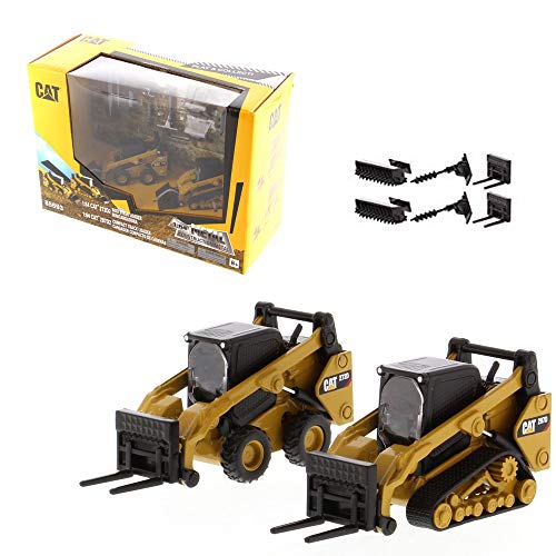 1:64 Scale Caterpillar 272D2 Skid Steer Loader & 297D2 Compact Track Loader - Play & Collect by Diecast Masters (Comes with 2 Models and 2 Bucket, 2 Broom, 2 Pallet Forks, and 2 Auger Attachments)