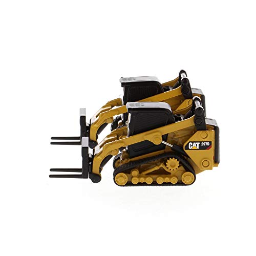 1:64 Scale Caterpillar 272D2 Skid Steer Loader & 297D2 Compact Track Loader - Play & Collect by Diecast Masters (Comes with 2 Models and 2 Bucket, 2 Broom, 2 Pallet Forks, and 2 Auger Attachments)