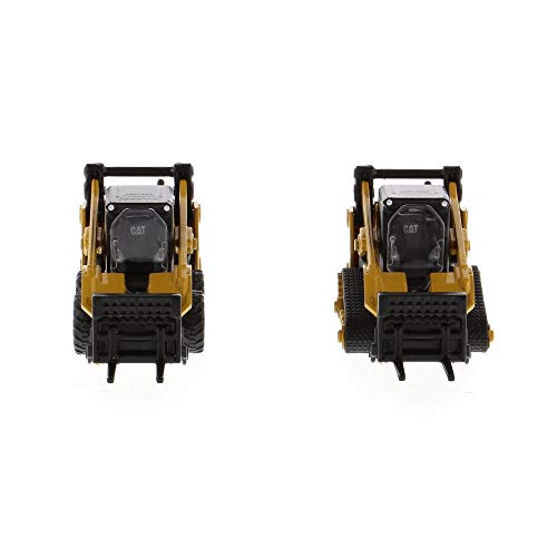 1:64 Scale Caterpillar 272D2 Skid Steer Loader & 297D2 Compact Track Loader - Play & Collect by Diecast Masters (Comes with 2 Models and 2 Bucket, 2 Broom, 2 Pallet Forks, and 2 Auger Attachments)