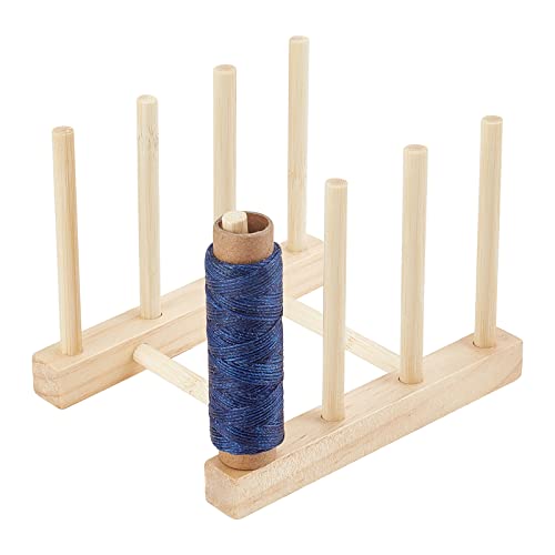 PH PandaHall Wood Thread Rack, 8 Spools Small Sewing Embroidery Thread Cone Holder 5.5x4.5x4.1" Spools Organizer Sewing Thread Stand for Quilting Lover Hair-braiding Work, Diameter 8mm Sticks, Wheat