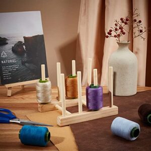 PH PandaHall Wood Thread Rack, 8 Spools Small Sewing Embroidery Thread Cone Holder 5.5x4.5x4.1" Spools Organizer Sewing Thread Stand for Quilting Lover Hair-braiding Work, Diameter 8mm Sticks, Wheat