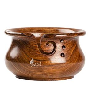 intaj rosewood yarn bowl – yarn knitting bowl handcrafted – christmas gift – wooden yarn bowl for knitting and crocheting (turned rosewood, 6×4″)