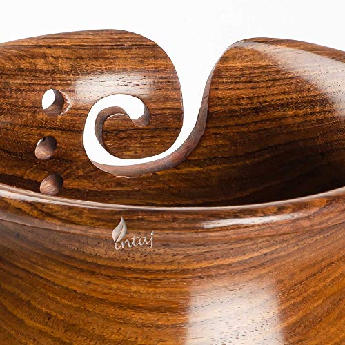 INTAJ Rosewood Yarn Bowl - Yarn Knitting Bowl Handcrafted - Christmas Gift - Wooden Yarn Bowl for Knitting and Crocheting (Turned Rosewood, 6x4")