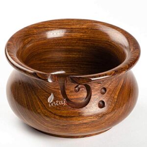 INTAJ Rosewood Yarn Bowl - Yarn Knitting Bowl Handcrafted - Christmas Gift - Wooden Yarn Bowl for Knitting and Crocheting (Turned Rosewood, 6x4")