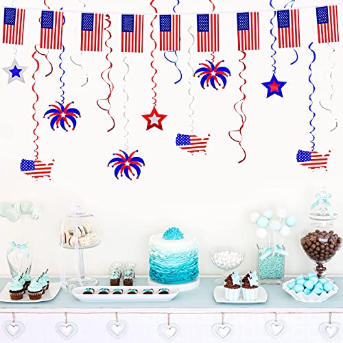 JOYIN 26 Pcs Patriotic Party Decorations of 2 American Flag Banners, 6 Star Streamers Garland and 18 Hanging Swirls for 4th of July Decor Party Supplies, Independence Day, Memorial Day Decoration