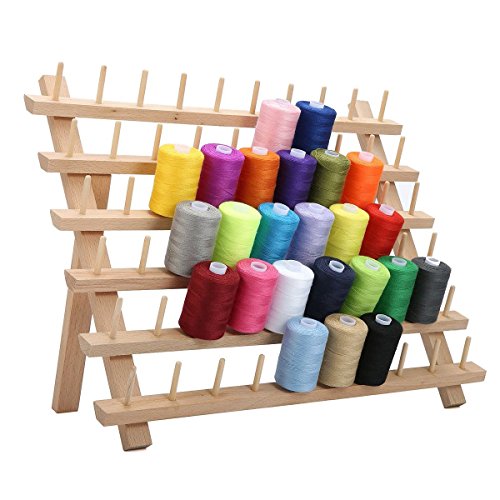 AUSUKY Foldable Wood Thread Stand Rack Holds Organizer Wall Mount 120/60 Spool Cone?Sewing Cones Thread Holder (60)