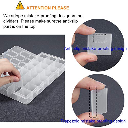 BENECREAT 5 Pack-Mixed Size Jewelry Dividers Box Organizer Adjustable Clear Plastic Bead Case Storage Container (24/18/15/10/8 Grids)