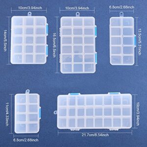 BENECREAT 5 Pack-Mixed Size Jewelry Dividers Box Organizer Adjustable Clear Plastic Bead Case Storage Container (24/18/15/10/8 Grids)