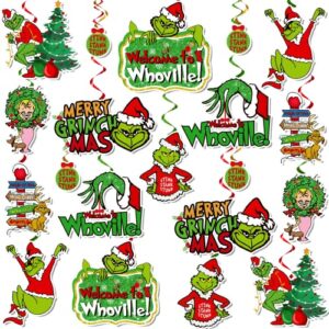 36 pcs whoville christmas decorations hanging swirls,no-diy whoville decorations green monster christmas decorations, welcome to whoville hanging decorations for green monster party decorations