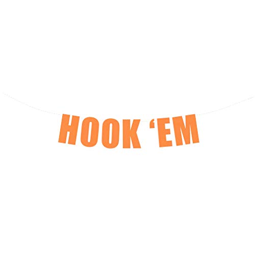 Hook 'em Banner - Texas Longhorns Football Party Sign, College Football Party Decorations, Football Team Party Hanging Banner Sign Decor (Orange Metallic)