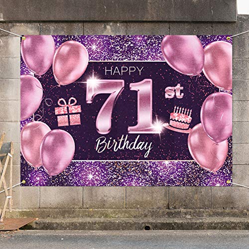 PAKBOOM Happy 71st Birthday Banner Backdrop - 71 Birthday Party Decorations Supplies for Women - Pink Purple Gold 4 x 6ft