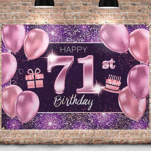 PAKBOOM Happy 71st Birthday Banner Backdrop - 71 Birthday Party Decorations Supplies for Women - Pink Purple Gold 4 x 6ft