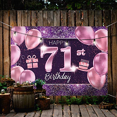 PAKBOOM Happy 71st Birthday Banner Backdrop - 71 Birthday Party Decorations Supplies for Women - Pink Purple Gold 4 x 6ft