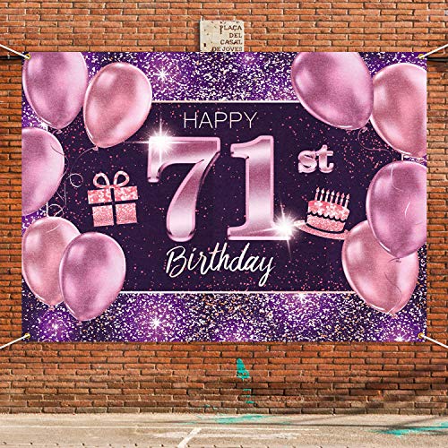 PAKBOOM Happy 71st Birthday Banner Backdrop - 71 Birthday Party Decorations Supplies for Women - Pink Purple Gold 4 x 6ft