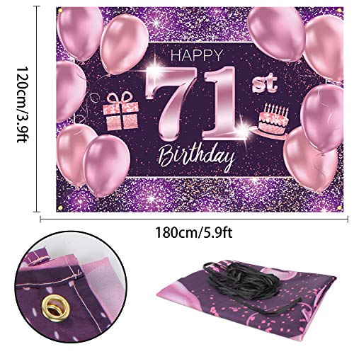 PAKBOOM Happy 71st Birthday Banner Backdrop - 71 Birthday Party Decorations Supplies for Women - Pink Purple Gold 4 x 6ft