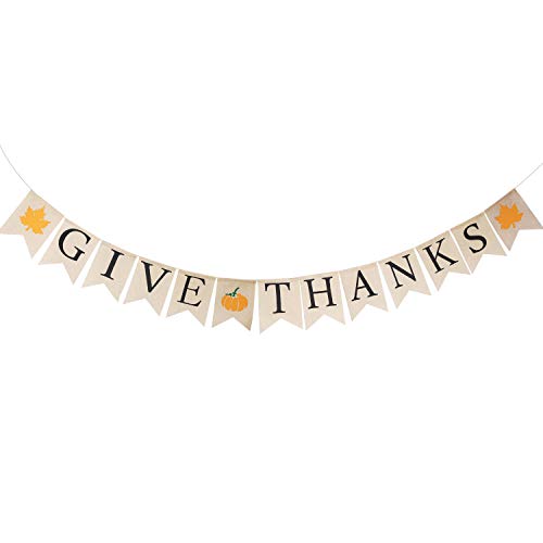 Lulu Home Fall Festive Banner, 6.6 FT Burlap Give Thanks Banner, Harvest Banner Decorations, Fall Party Decor Autumn Sign