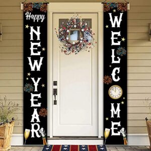 happy new year decorations front door porch banners 2023, new year eve hanging banners for party supplies 12×72 inch