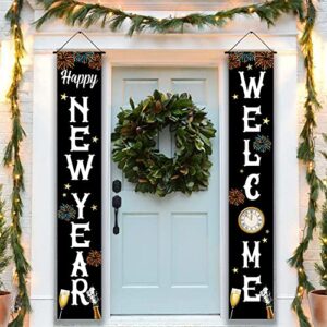 Happy New Year Decorations Front Door Porch Banners 2023, New Year Eve Hanging Banners for Party Supplies 12x72 Inch