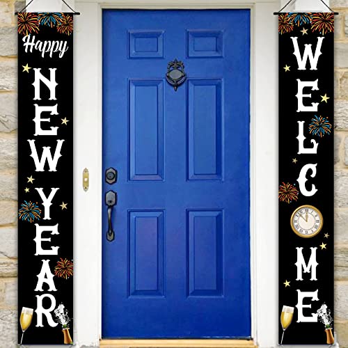 Happy New Year Decorations Front Door Porch Banners 2023, New Year Eve Hanging Banners for Party Supplies 12x72 Inch