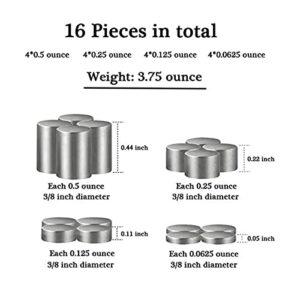 Tungsten Weights 3.75 Ounce 3/8 Inch Incremental Cylinders Car Weights Compatible with Pinewood Car Derby Weights, 16 Pieces, 4 Sizes