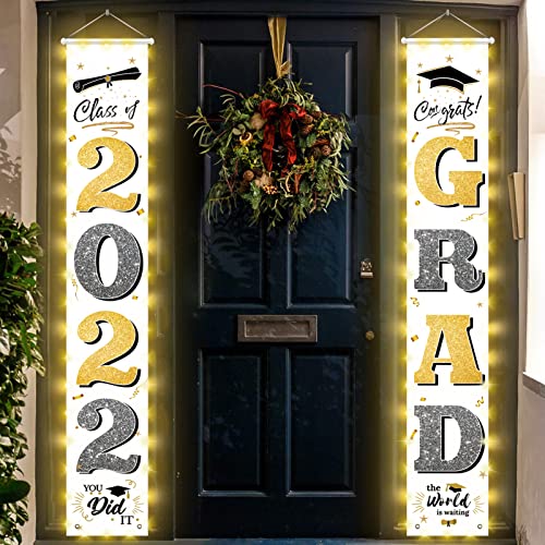 Honkdecor Graduation Decorations Banners with String Light -Class of 2022 White