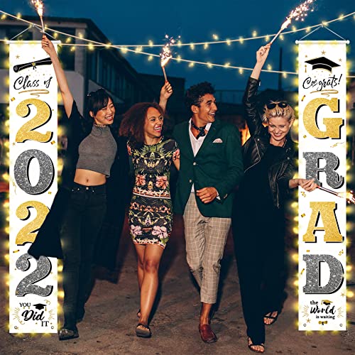 Honkdecor Graduation Decorations Banners with String Light -Class of 2022 White