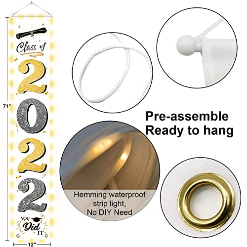 Honkdecor Graduation Decorations Banners with String Light -Class of 2022 White