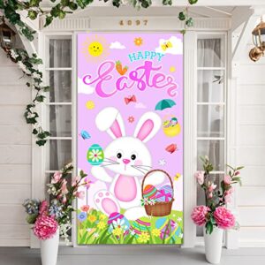 Happy Easter Door Cover - Easter Rabbit Door Cover Decoration Outdoor Courtyard Flag Welcome Spring Banner For Spring Easter Holiday Party Decoration - Pink