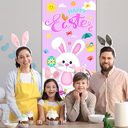 Happy Easter Door Cover - Easter Rabbit Door Cover Decoration Outdoor Courtyard Flag Welcome Spring Banner For Spring Easter Holiday Party Decoration - Pink