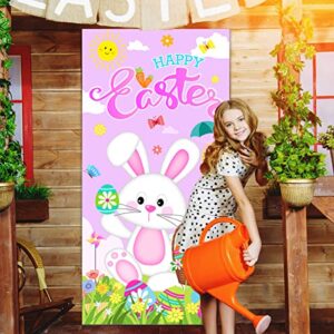 Happy Easter Door Cover - Easter Rabbit Door Cover Decoration Outdoor Courtyard Flag Welcome Spring Banner For Spring Easter Holiday Party Decoration - Pink