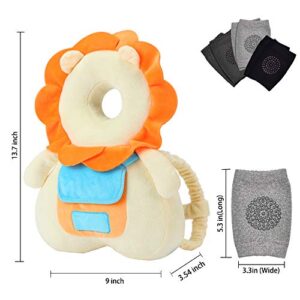 Baby Head Protector & Baby Knee Pads for Crawling, Toddlers Head Safety Pad Cushion Adjustable Backpack, Baby Back Protection for Walking & Crawling, for Age 5-24months, Cute Lion