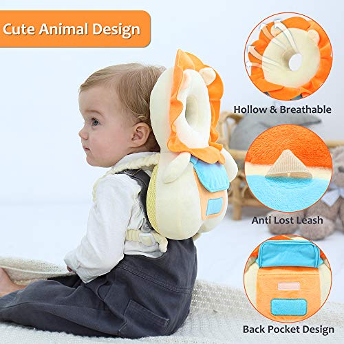 Baby Head Protector & Baby Knee Pads for Crawling, Toddlers Head Safety Pad Cushion Adjustable Backpack, Baby Back Protection for Walking & Crawling, for Age 5-24months, Cute Lion