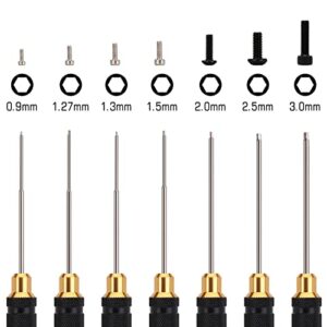 INJORA 7 PCs RC Hex Screw Driver Set, RC Repair Tools Kit, Allen Wrenches Sets, 0.9, 1.27, 1.3, 1.5, 2.0, 2.5, 3.0mm Hexagon Head Screwdriver Wrenches for RC Model Car Drone Boat Helicopter