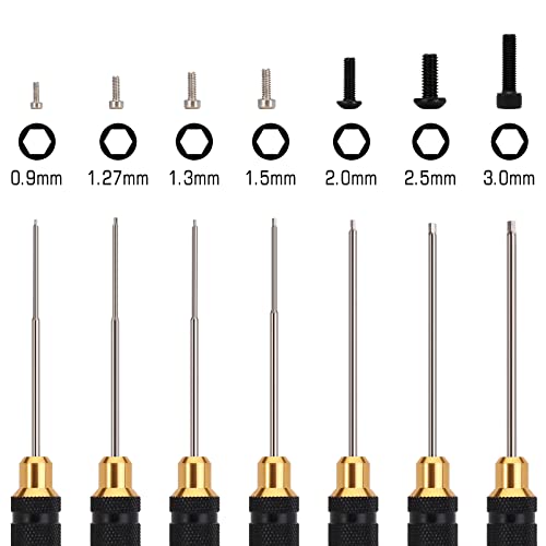 INJORA 7 PCs RC Hex Screw Driver Set, RC Repair Tools Kit, Allen Wrenches Sets, 0.9, 1.27, 1.3, 1.5, 2.0, 2.5, 3.0mm Hexagon Head Screwdriver Wrenches for RC Model Car Drone Boat Helicopter